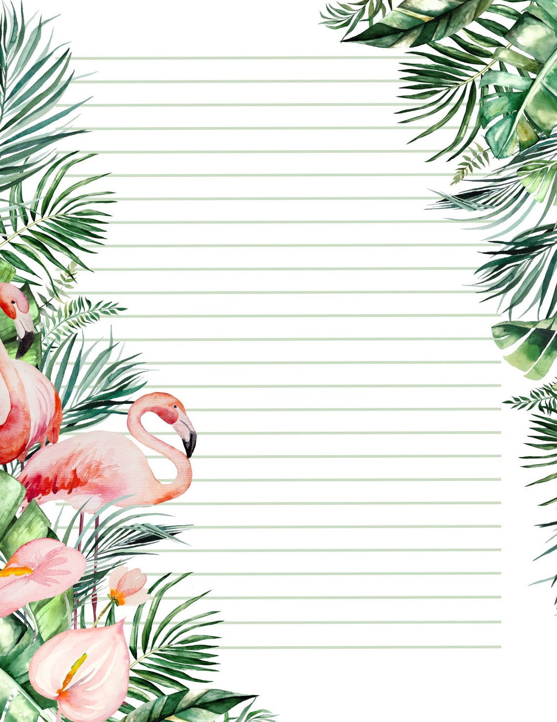 PRINTABLE Tropical Flamingo Theme Letter Writing Paper, 8.5x11, Unlined ...