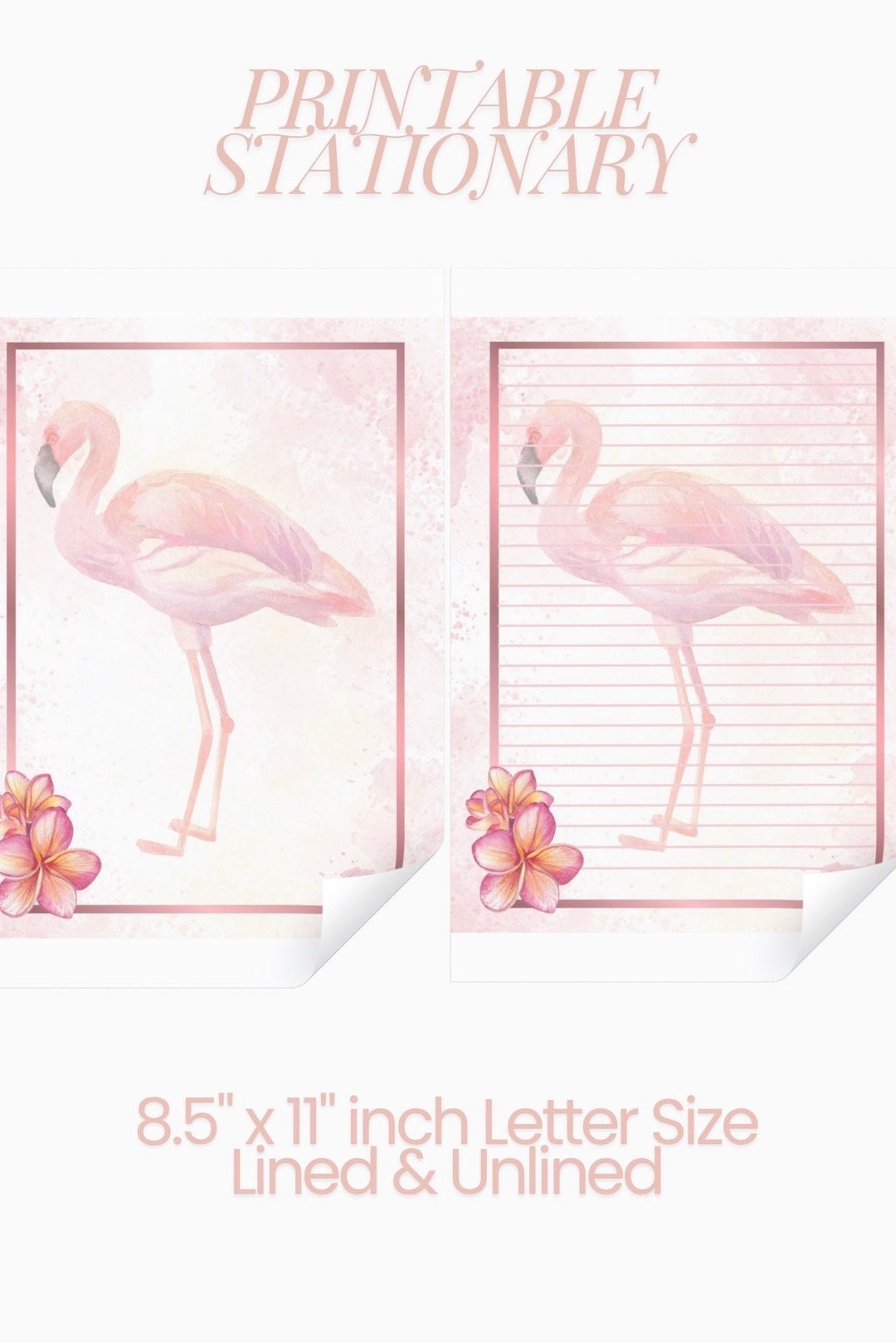 PRINTABLE Pink Flamingo Theme Letter Writing Paper, 8.5x11, Unlined ...