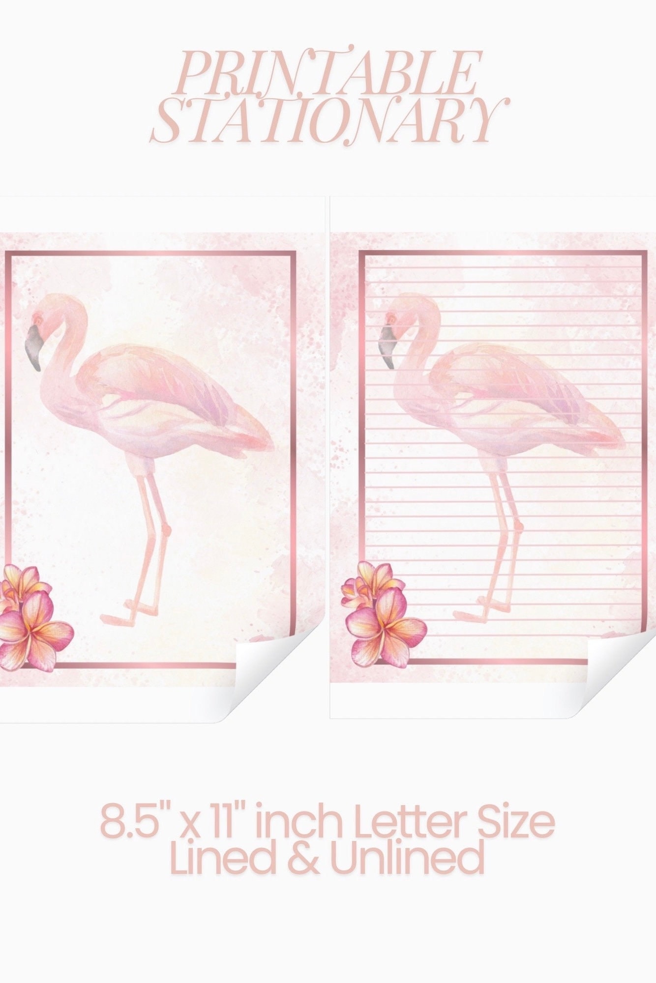 PRINTABLE Pink Flamingo Theme Letter Writing Paper, 8.5x11, Unlined ...