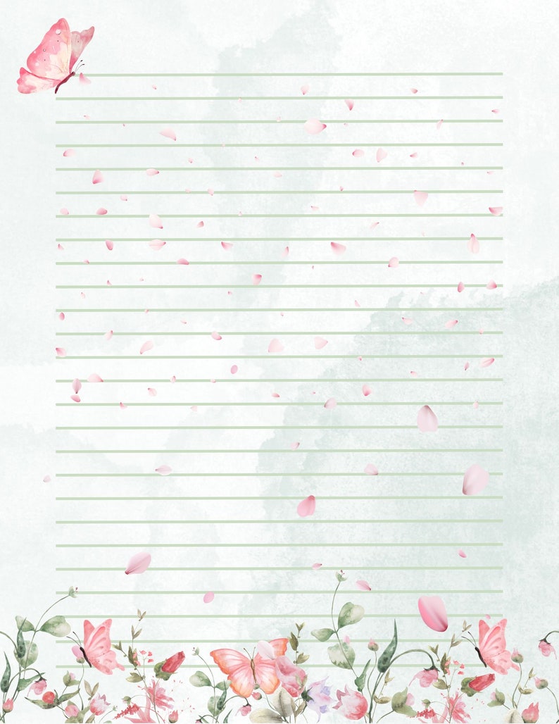 PRINTABLE Butterfly Garden Print Letter Writing Paper, 8.5x11, Unlined ...