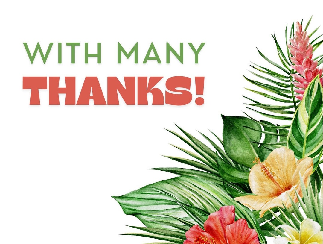 Printable Thank You Note Card, Tropical Many Thanks Greeting Card ...