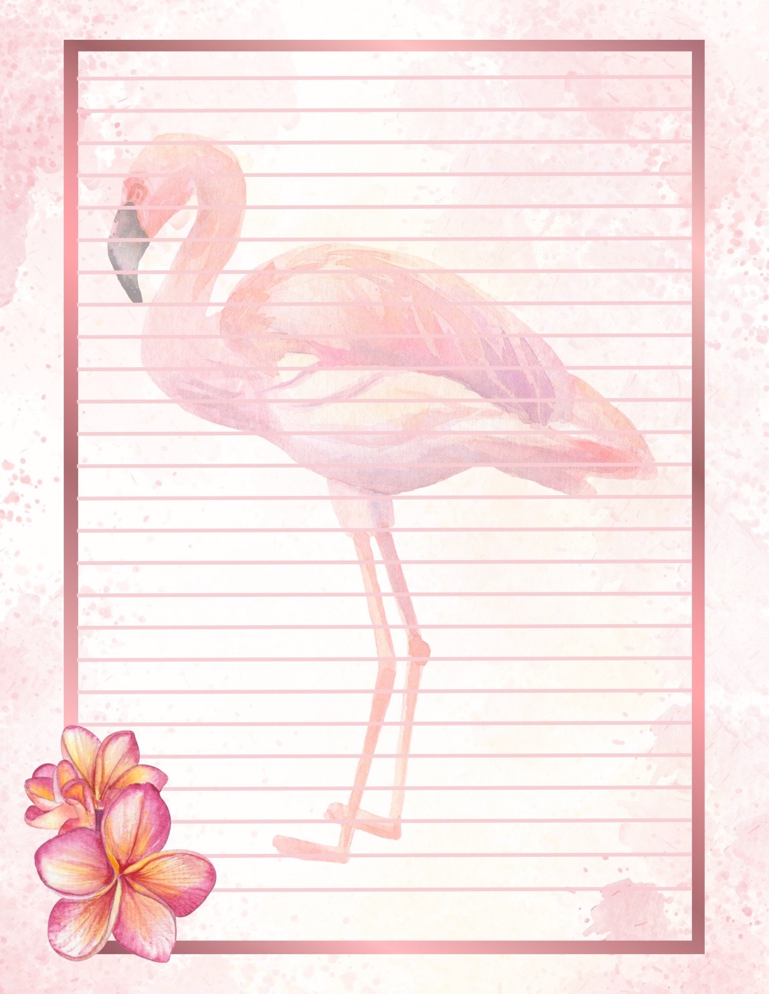 PRINTABLE Pink Flamingo Theme Letter Writing Paper, 8.5x11, Unlined ...