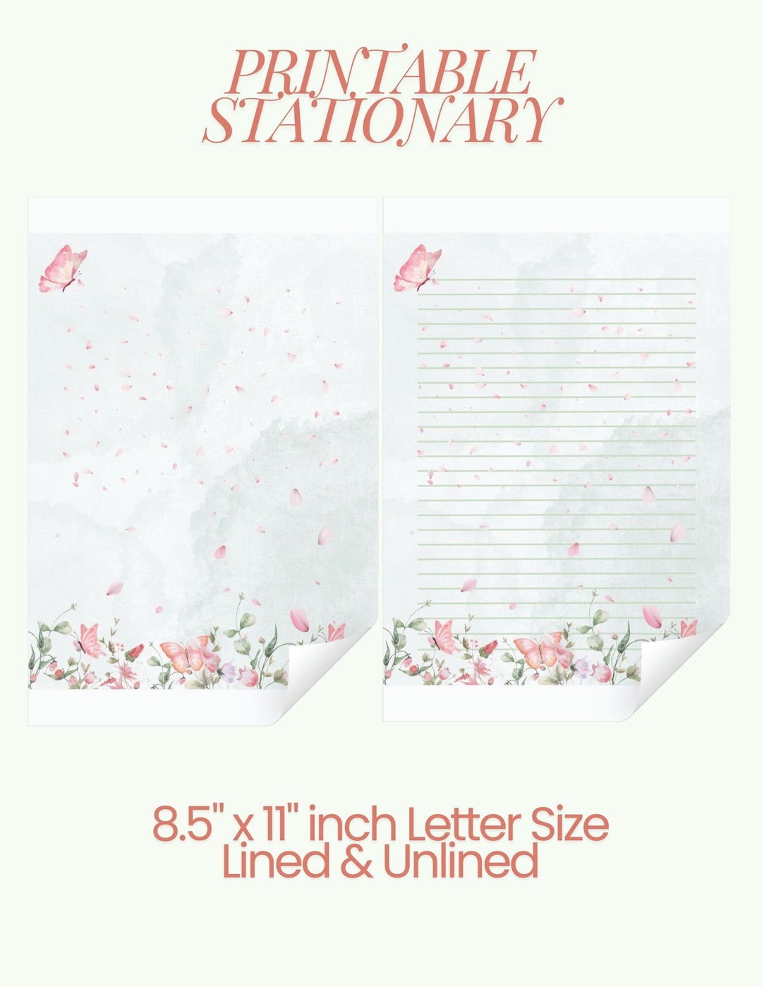 PRINTABLE Butterfly Garden Print Letter Writing Paper, 8.5x11, Unlined ...