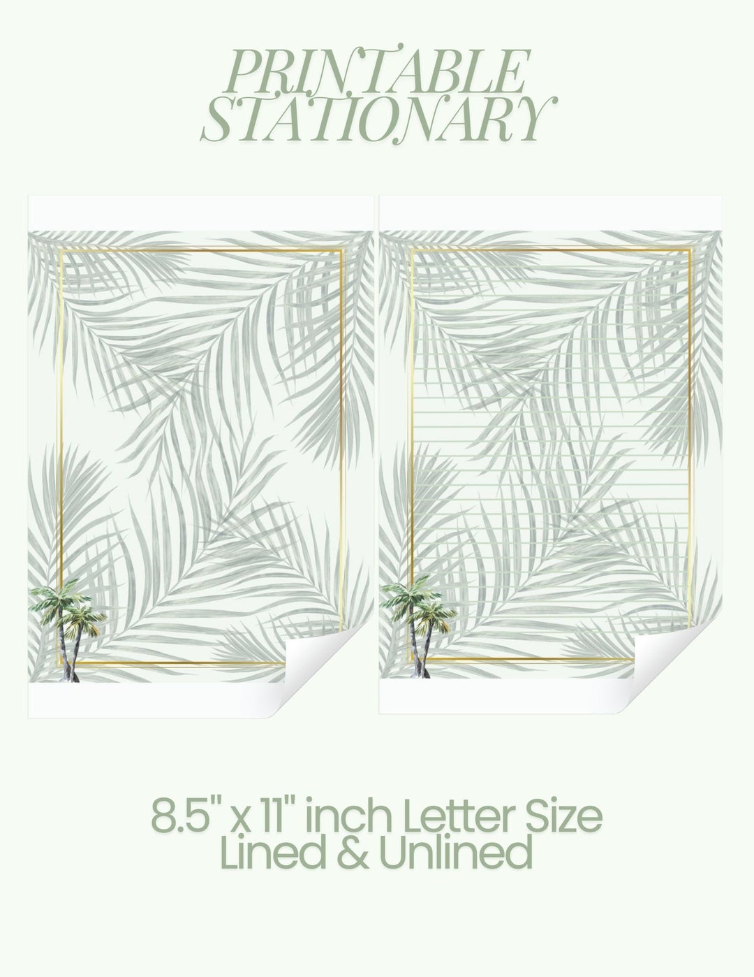 PRINTABLE Palm Leaves Theme Letter Writing Paper, 8.5x11, Unlined ...