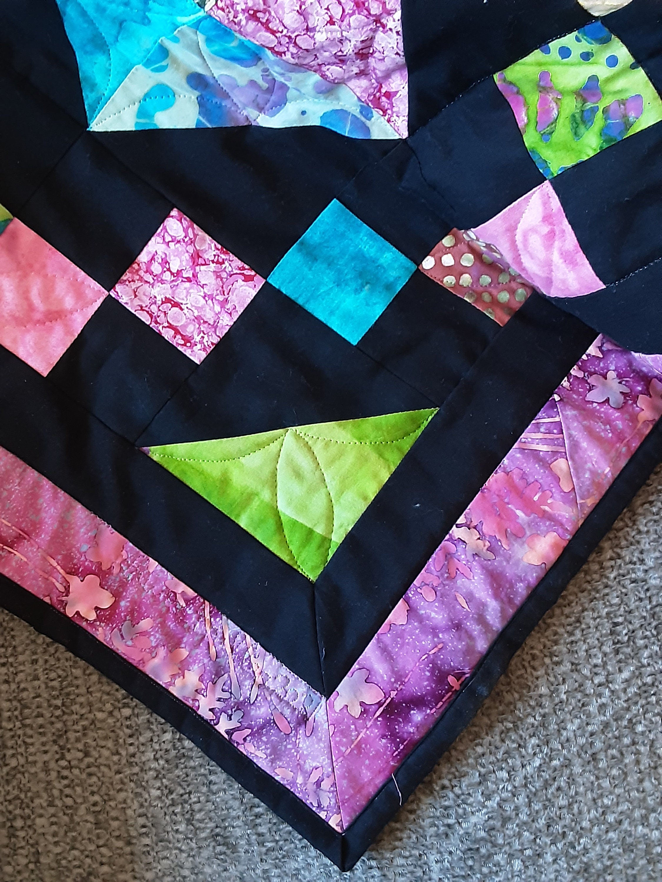Handmade Colorful Bright Batik Quilt With Diamond Shaped Square and ...