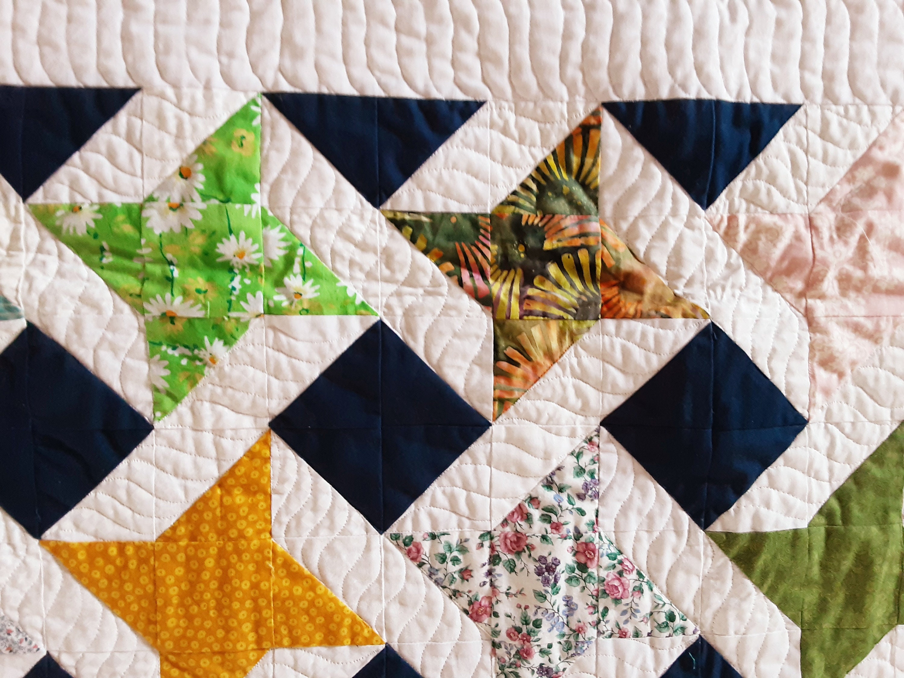 Handmade 4 Point Multi Colored Quilt Which Measures Approximately 83 by ...