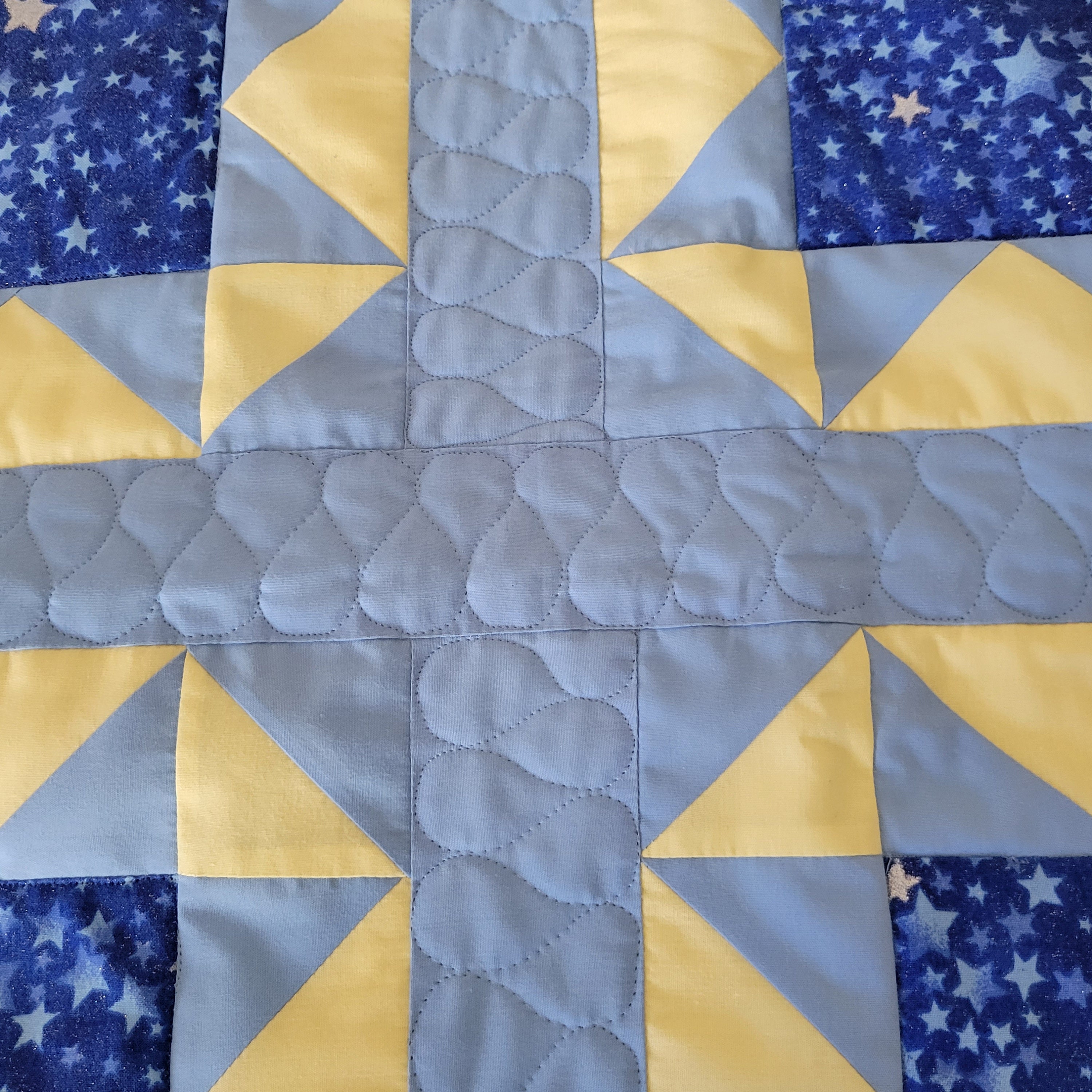 Handmade Child's Blue and Yellow Star Quilt Which Measures 37 Inches ...