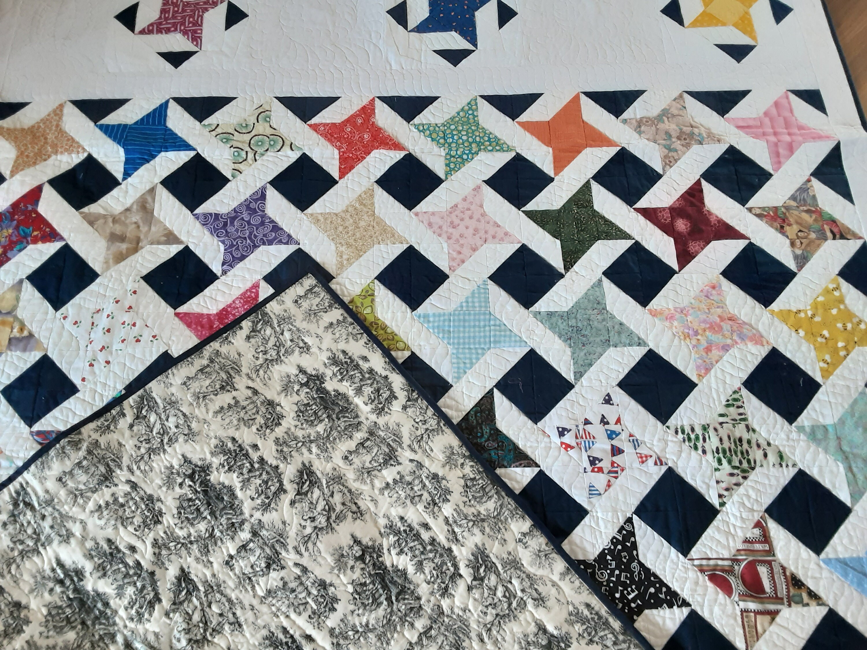 Handmade 4 Point Multi Colored Quilt Which Measures Approximately 83 by ...