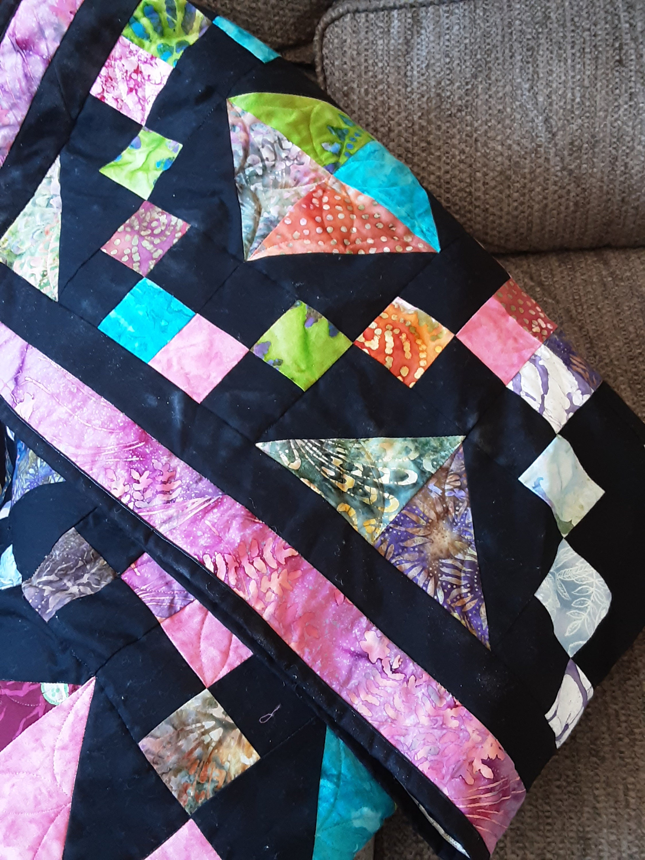 Handmade Colorful Bright Batik Quilt With Diamond Shaped Square and ...