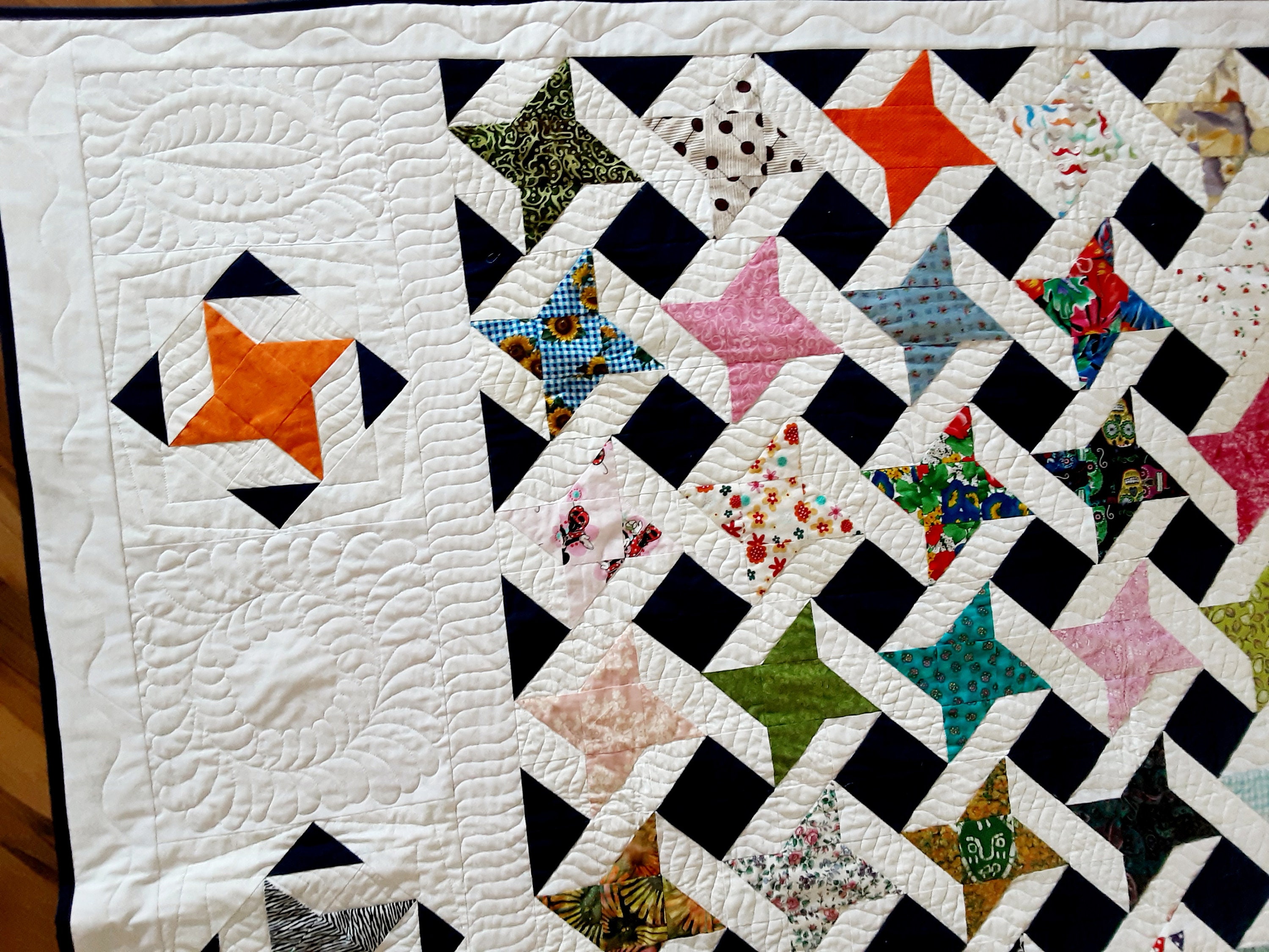 Handmade 4 Point Multi Colored Quilt Which Measures Approximately 83 by ...