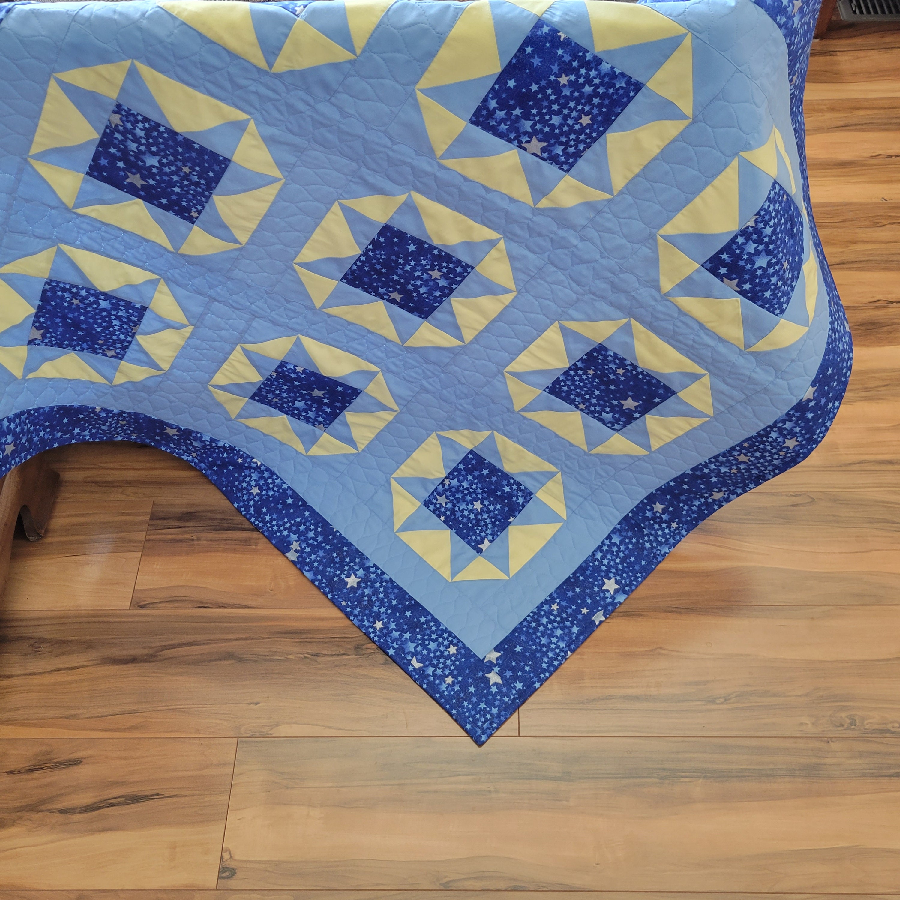 Handmade Child's Blue and Yellow Star Quilt Which Measures 37 Inches ...