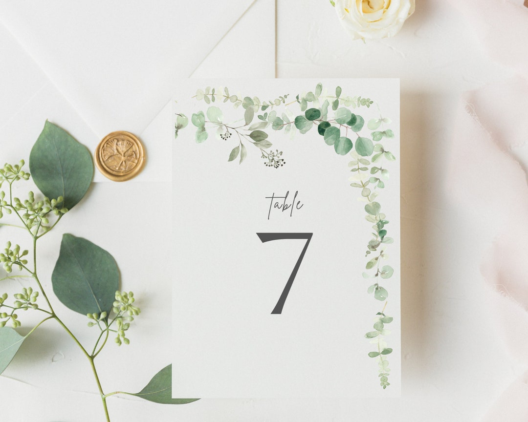 Eucalyptus Table Number Template, Greenery Wedding Number, Printable ...