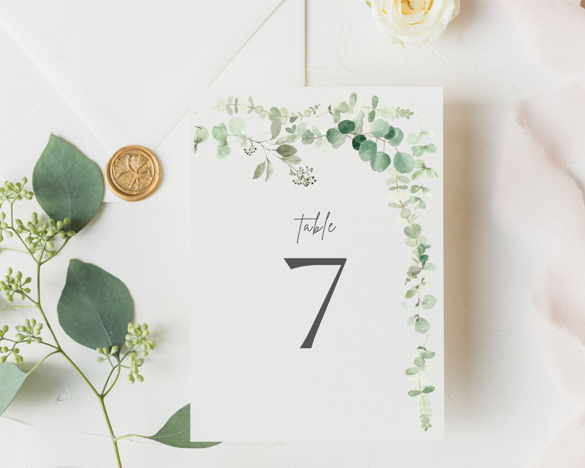 Eucalyptus Table Number Template, Greenery Wedding Number, Printable ...