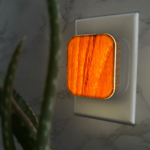 Red Oak Wood Night Light Plug in Automatic Dimming, Eco Friendly Wooden ...