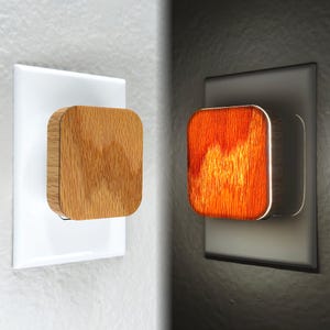 Red Oak Wood Night Light Plug in Automatic Dimming, Eco Friendly Wooden ...