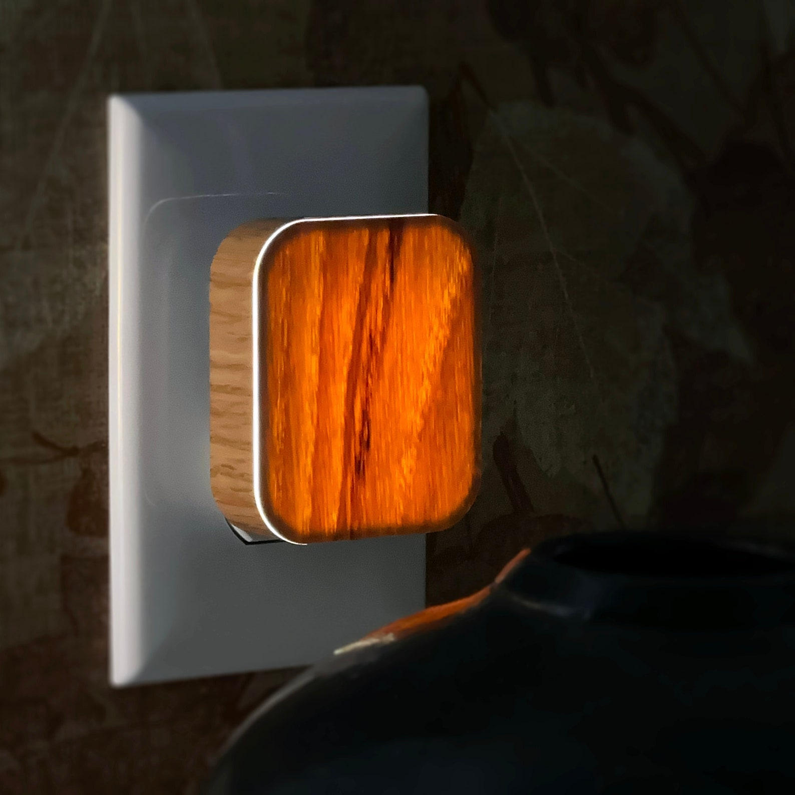 Red Oak Wood Night Light Plug in Automatic Dimming, Eco Friendly Wooden ...