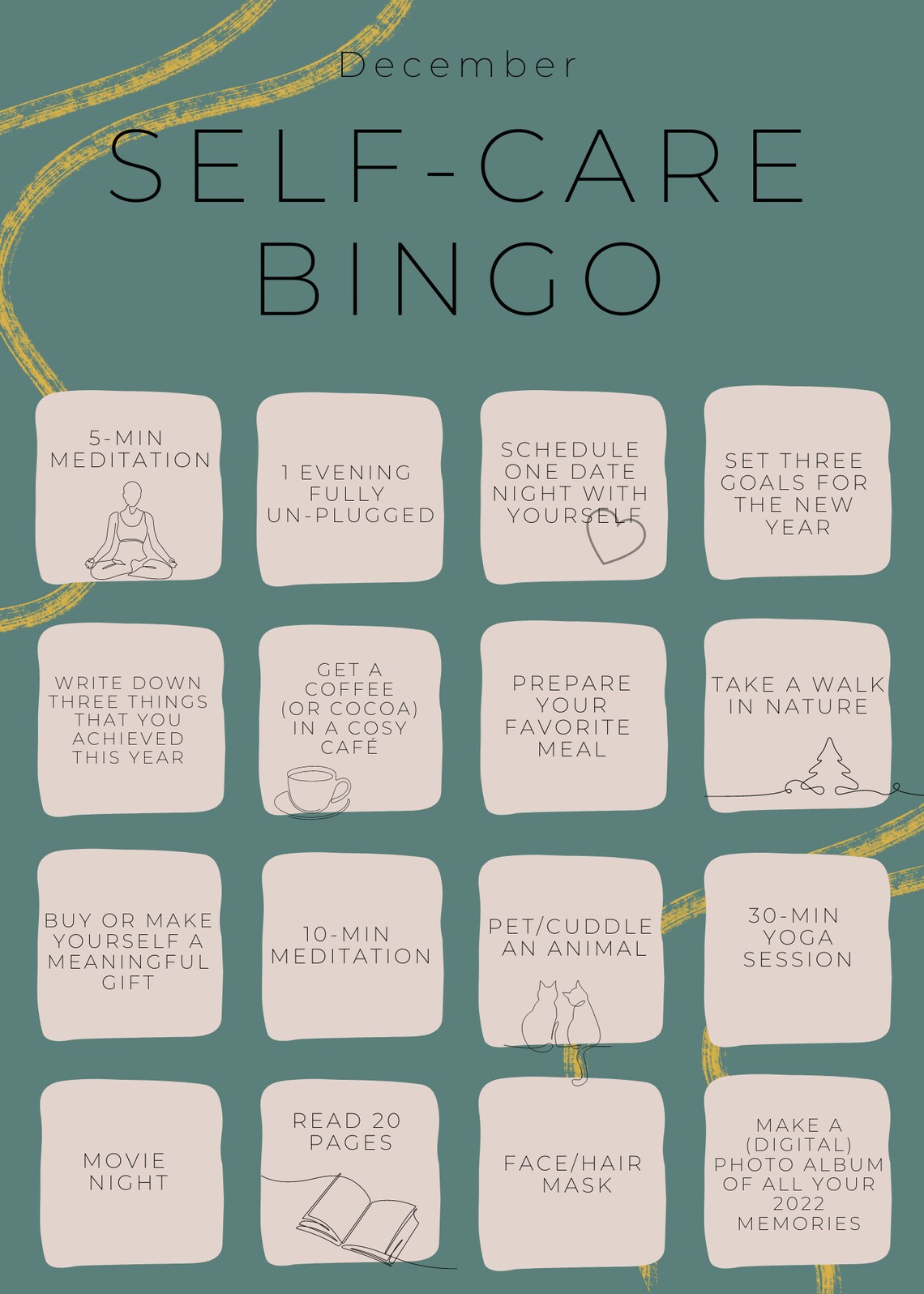 Self Care Bingo Card December Printable Digital Download Mental Health ...