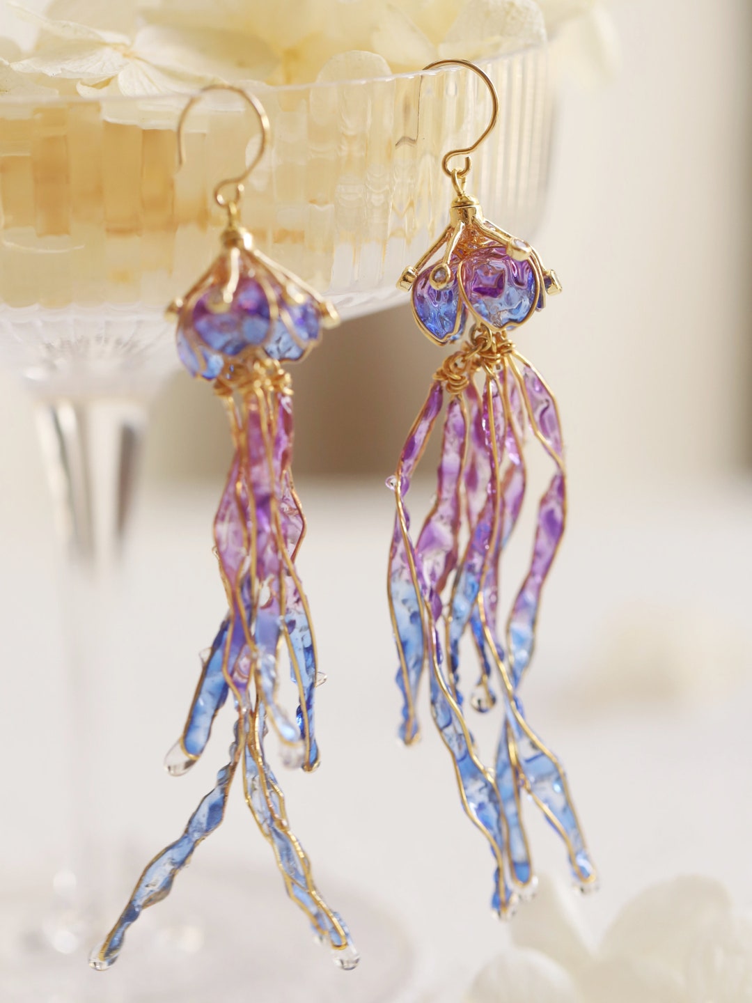 Handmade Creative Dangle Earring Multi-color Jellyfish Earrings Dangle ...