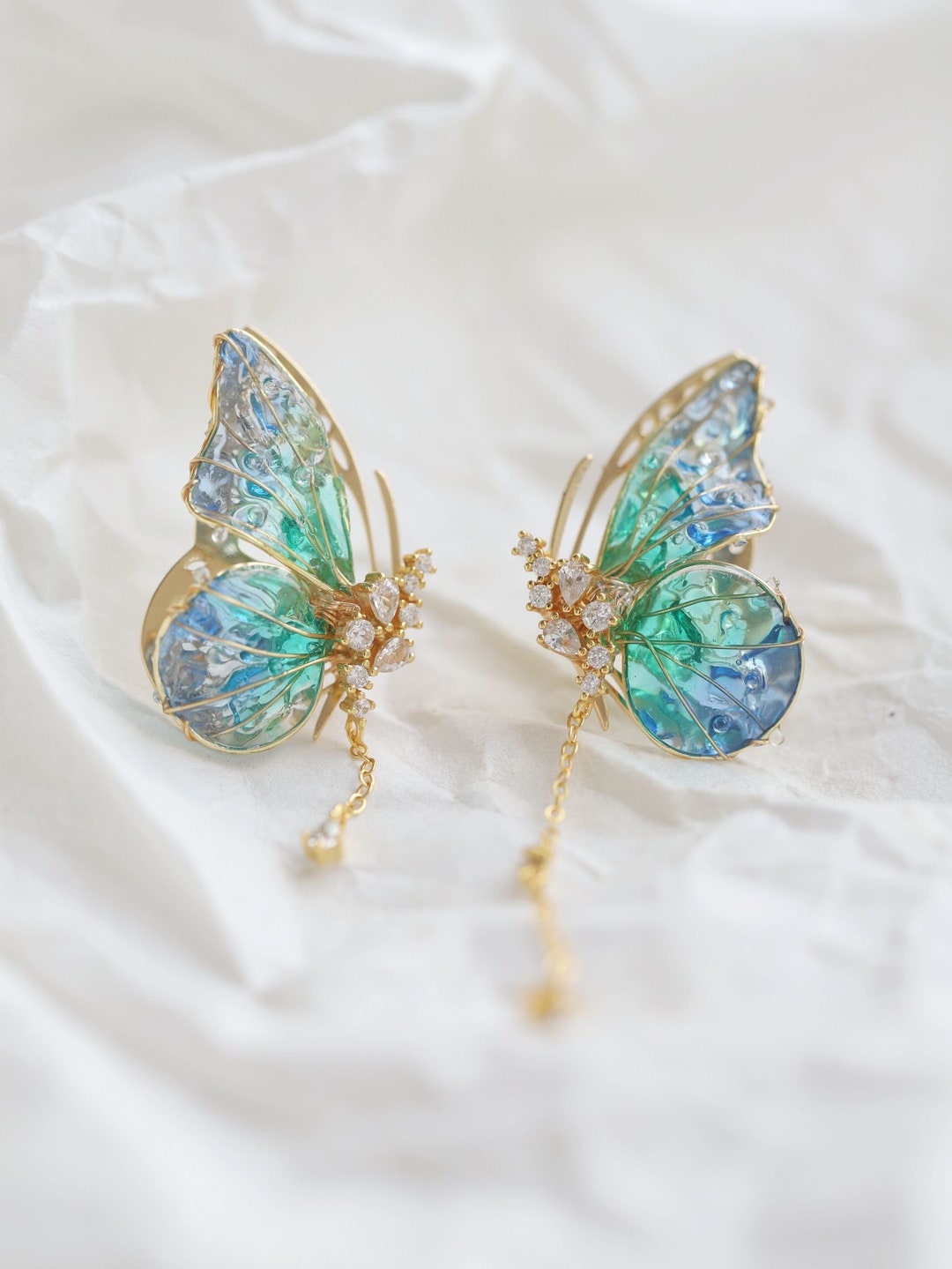 Handmade Creative Earring Multi-color Butterfly Earrings Pearl Wing ...