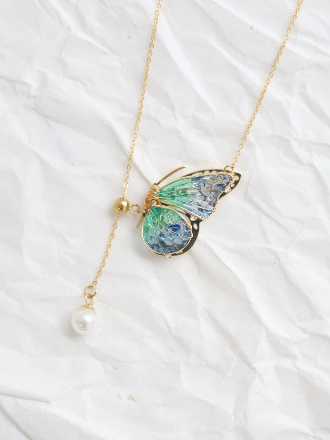 Handmade Creative Necklace,multi-color Butterfly Necklace. Pearl Wing ...