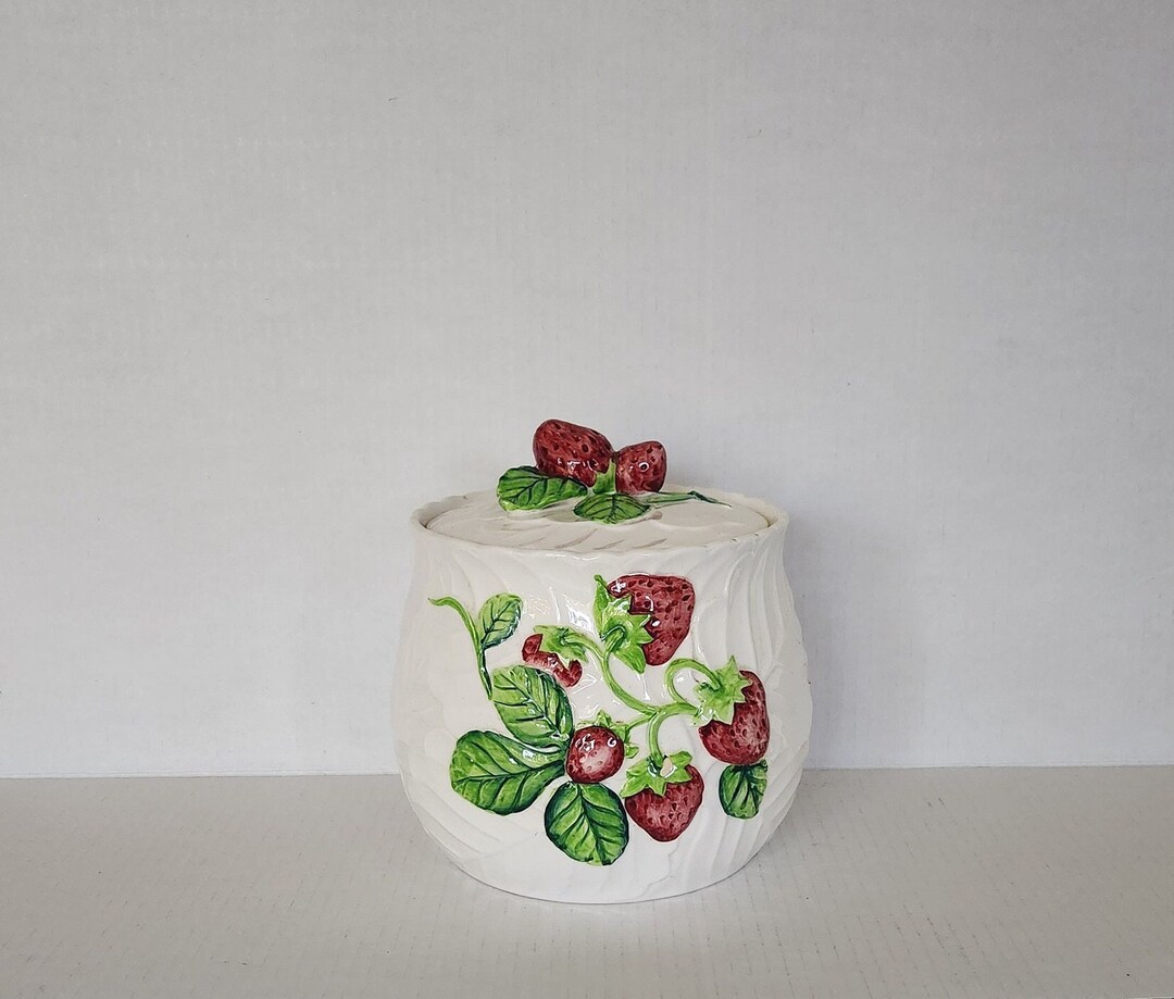 Vintage Lefton ESD Strawberry Cookie Jar Ceramic Lidded Canister ...