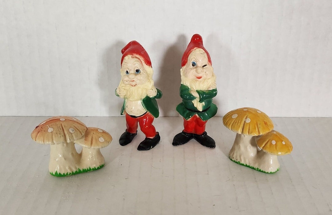 Vintage Hard Plastic Gnomes and Mushrooms Fairy Garden Decorations ...