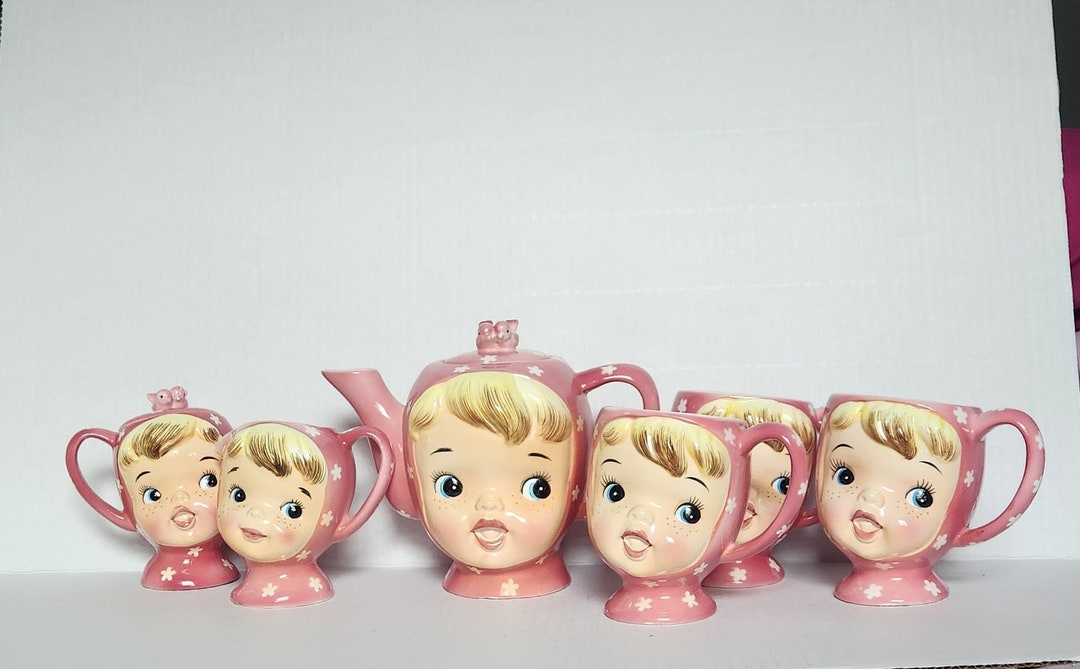 Vintage Napco Miss Cutie Pie Pink Tea Set With Teapot, Cream and Sugar ...