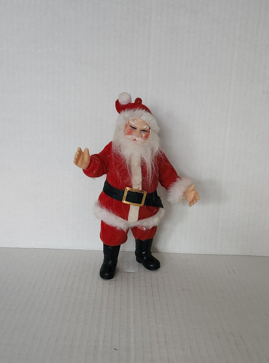 Vintage Kitsch Flocked Santa Claus Christmas Decoration Figure - Etsy