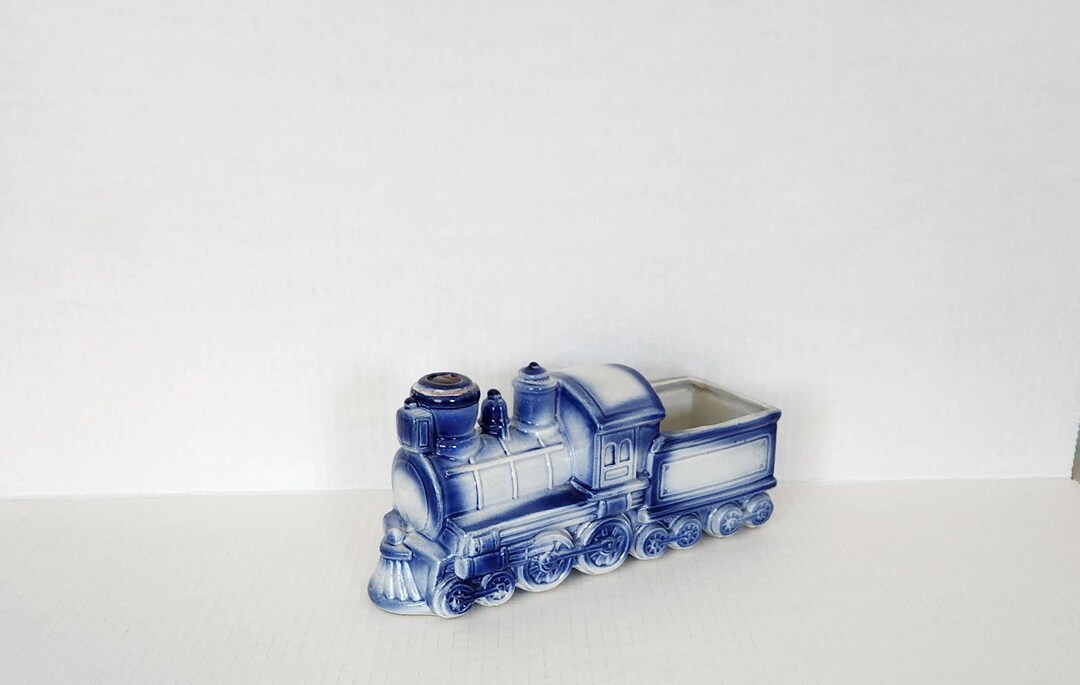 Vintage Blue and White Ceramic Train Engine Planter Pot Locomotive - Etsy