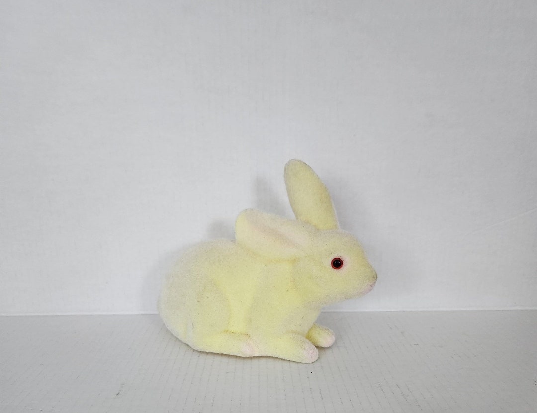 Vintage Easter Yellow Flocked Plastic Bunny Rabbit With Red Eyes ...