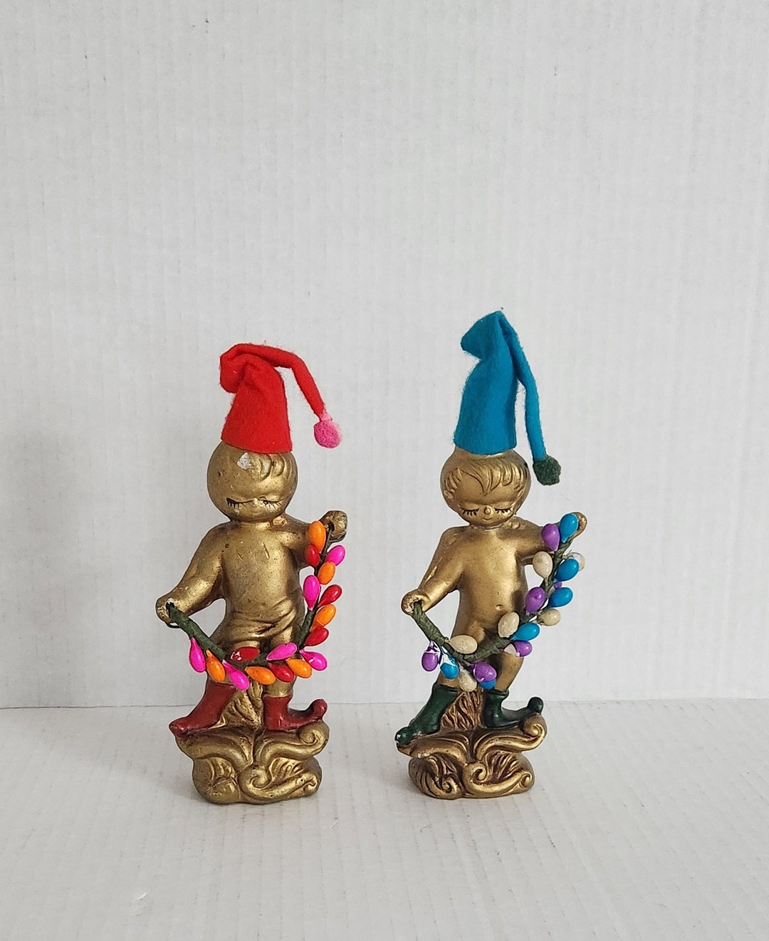Vintage Holt Howard Christmas Kitschy Pair of Gold Cherub Pixie Elf ...