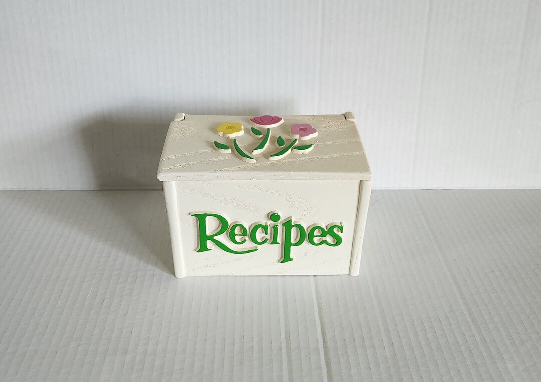 Vintage Plastic Faux Wood Floral Recipe Box Raised Lettering and ...