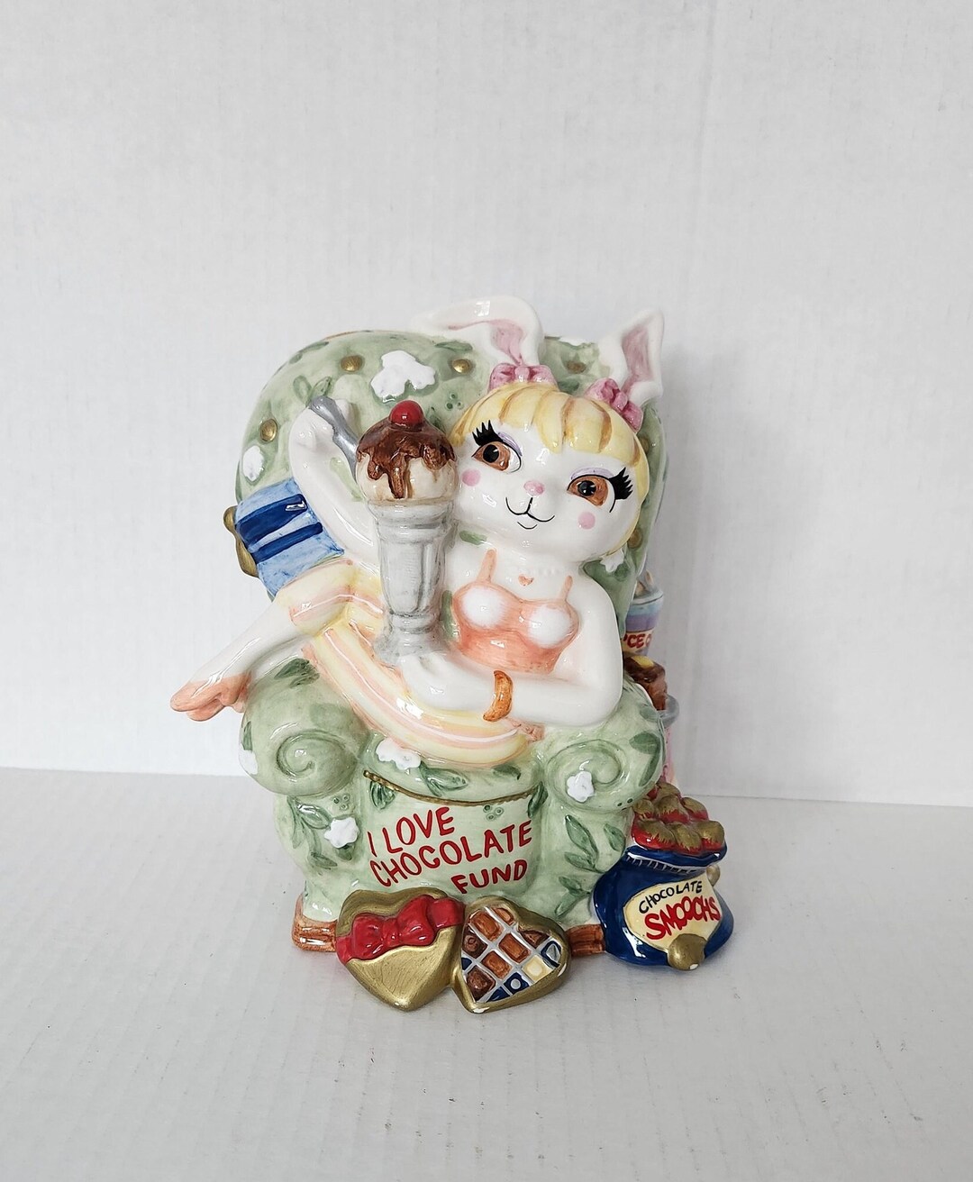 Fitz and Floyd Fun Funds Piggy Bank Rabbit Girl Chocolate Fund Novelty ...