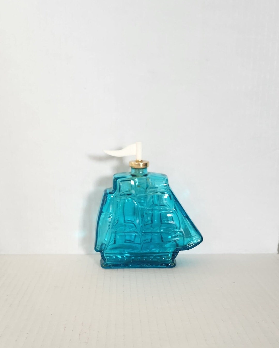 Vintage After Shave Ship Blue Glass Bottle Cologne Decanter Sail Boat ...