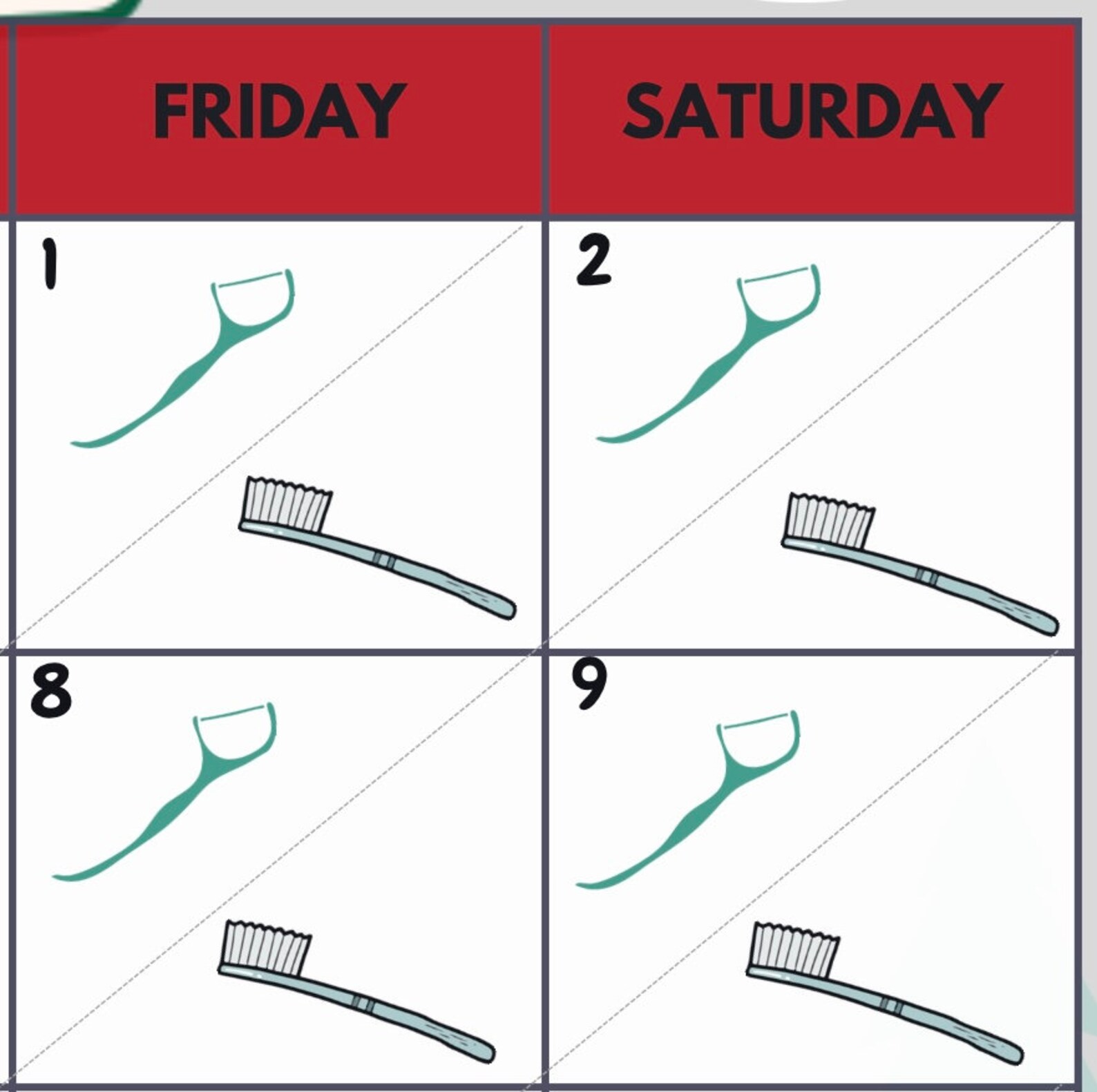 12 Month Printable Calendar Chore Chart Toothbrush Chart - Etsy