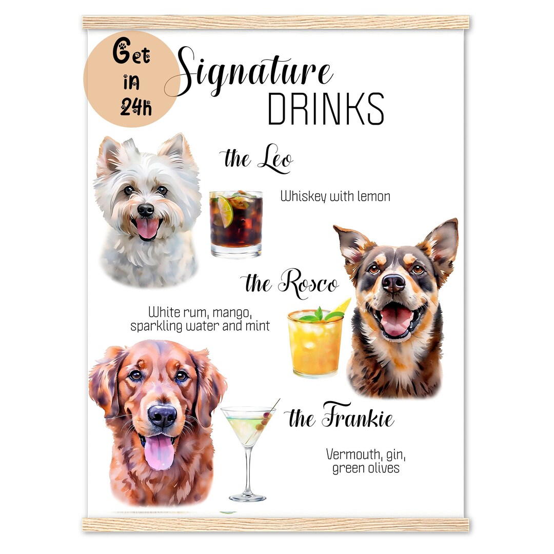 Wedding Sign Watercolor Dog Custom Drink Signature Cocktail Wedding ...