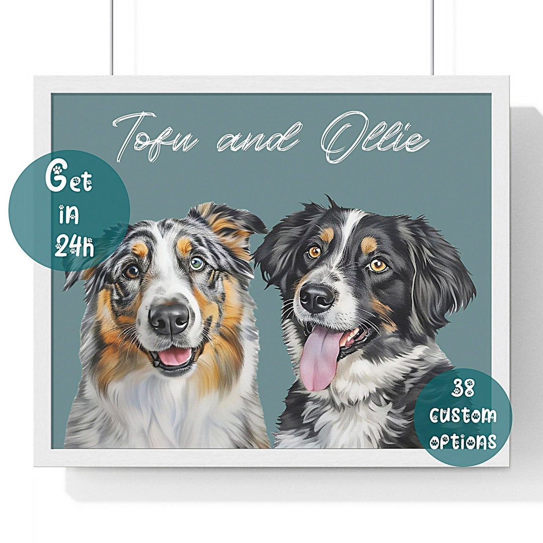 Two Pet Portrait Custom Personalized Dog Portrait From Photo Custom Pet ...