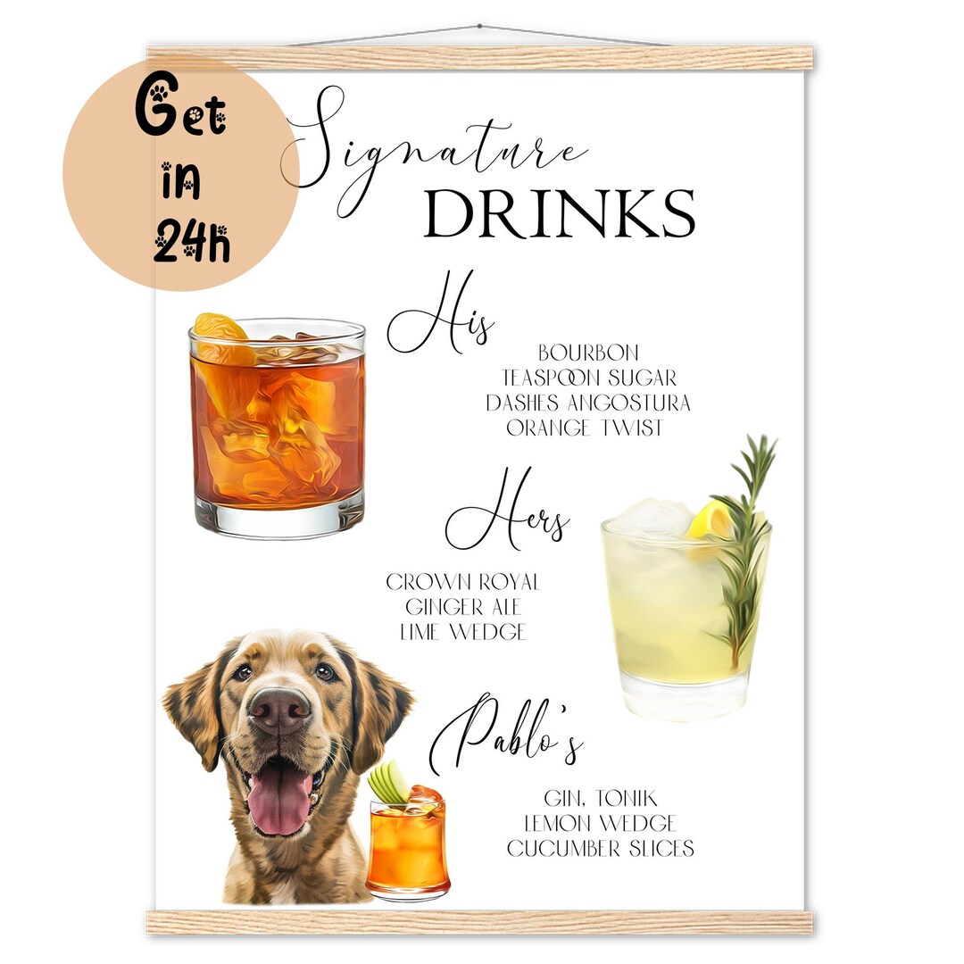 Custom Pet Bar Menu Sign His and Hers Signature Drink With Dog Custom ...