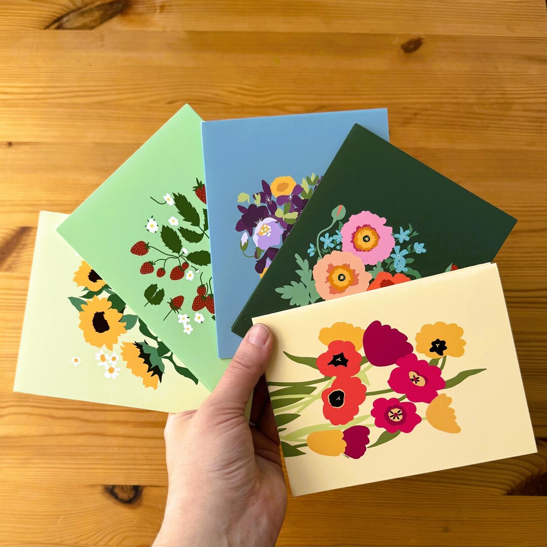Mixed Floral Note Card Pack | Hand-drawn Flower Cards Set of 10 | Matte ...