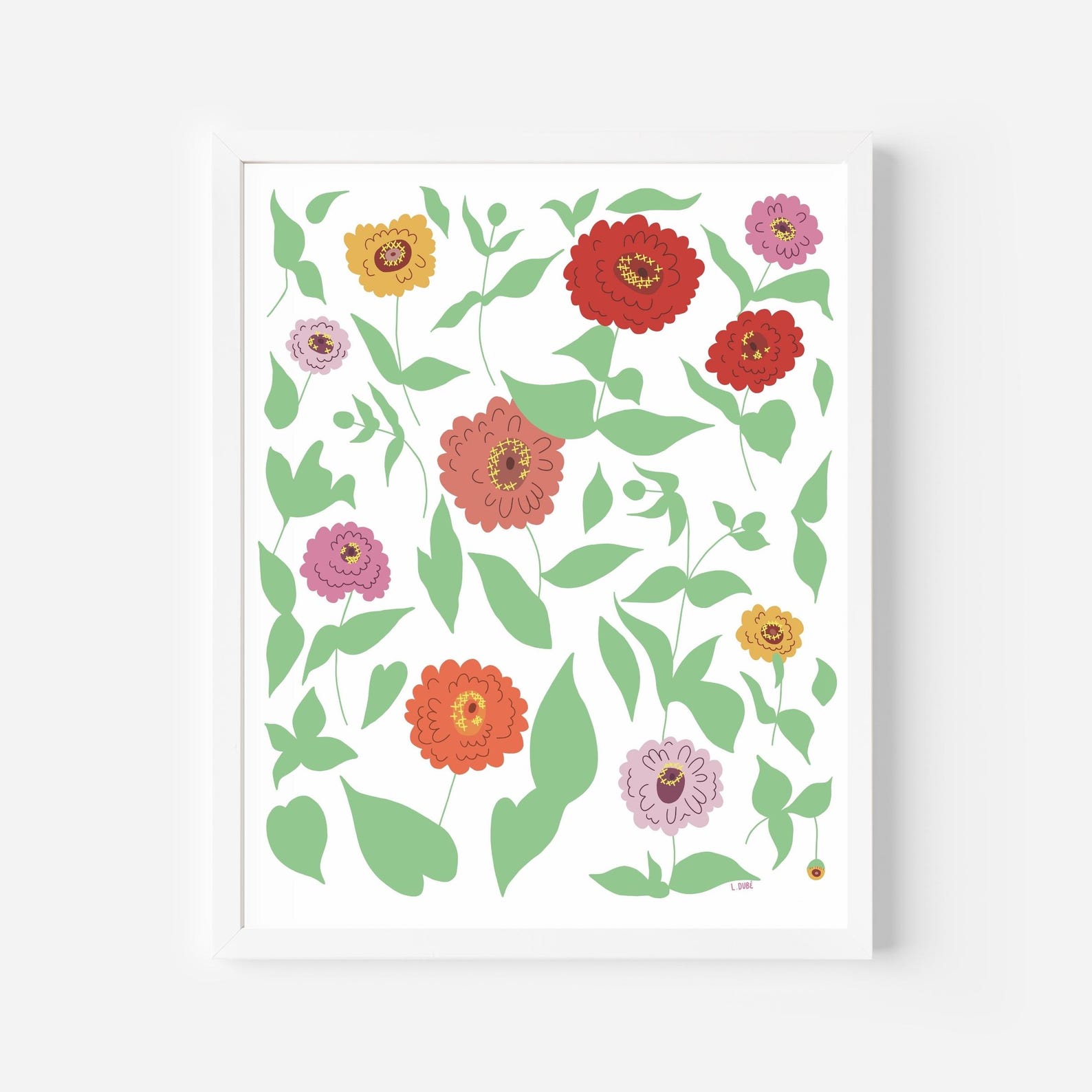 Zinnia White Floral Print Hand-drawn Digital Download Cheerful ...