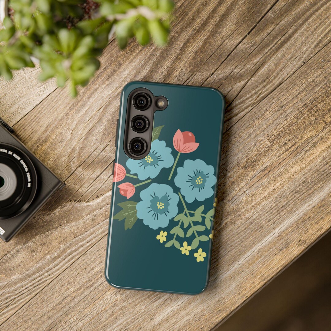 Turquoise Pink Floral on Tough Phone Case | Hand Drawn Flower Cell ...