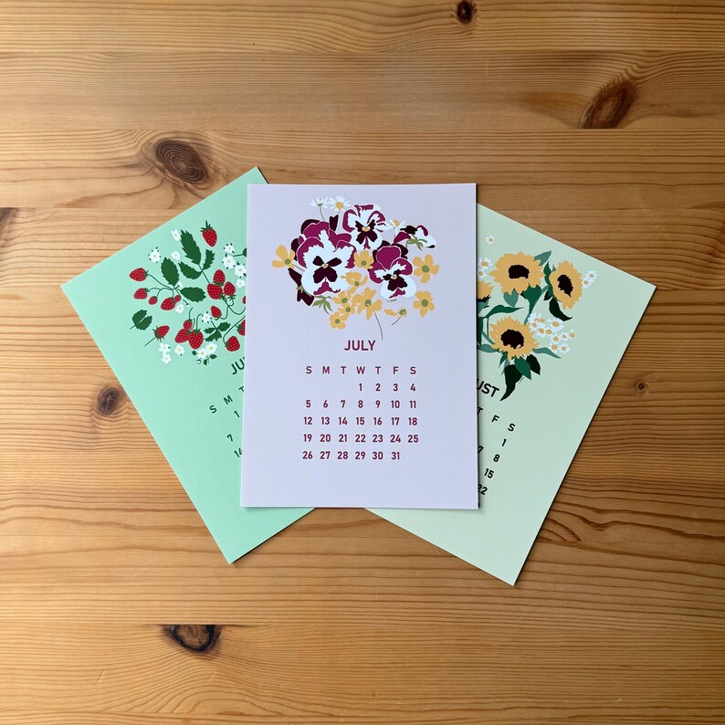 2026 Desk Calendar Floral & Fruit | Hand Drawn Flower 5x7 Monthly Cards ...