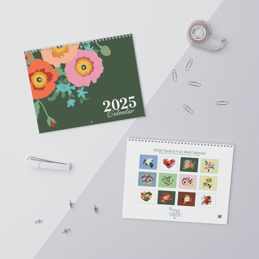 2025 Floral & Fruit Monthly Calendar Hand-drawn Flower Home Decor ...