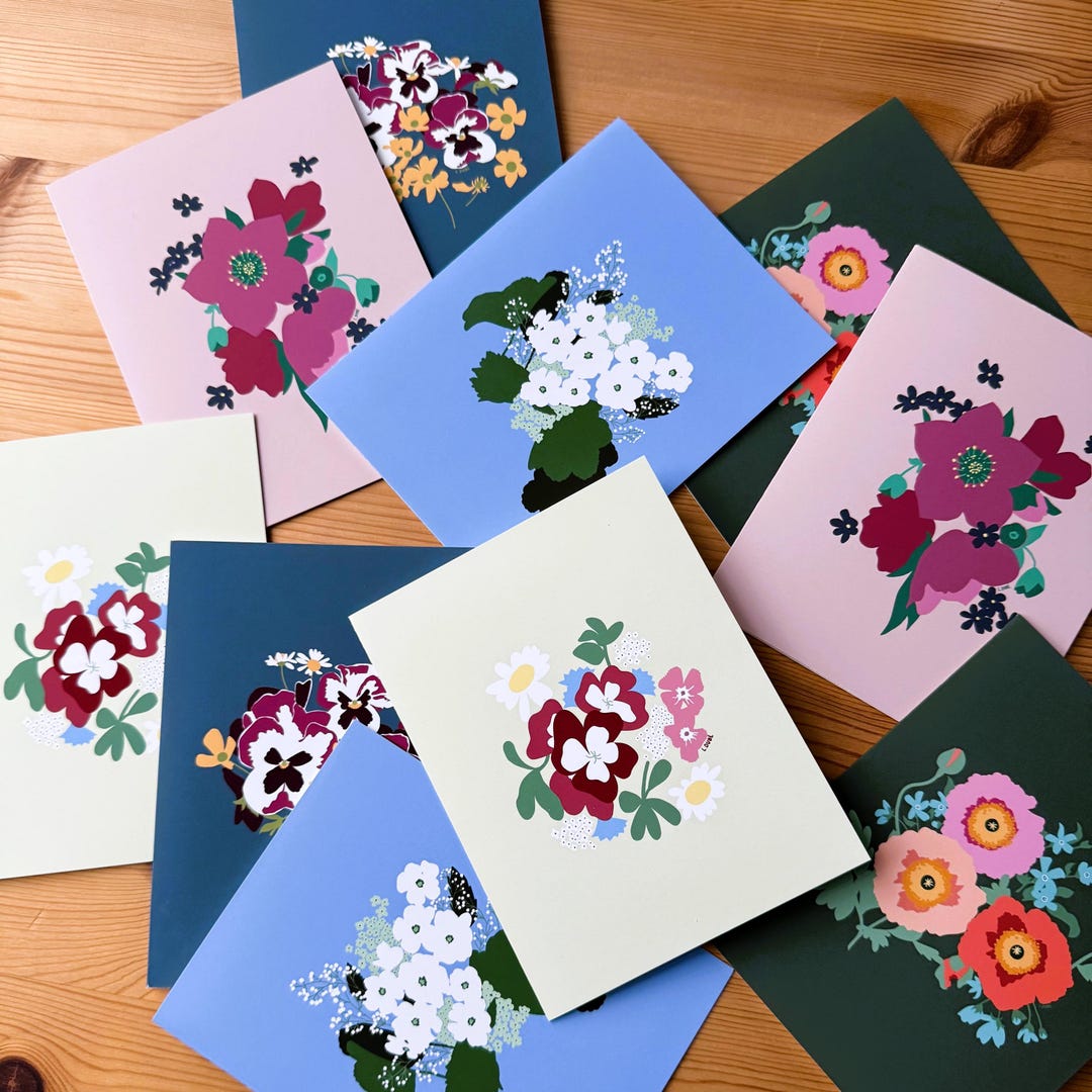 Mixed Floral Note Card Pack | Hand-drawn Flower Cards Set of 10 ...