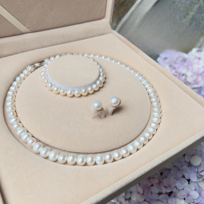 Freshwater Pearl Jewelry Set Pearl Necklace Earrings Set - Etsy