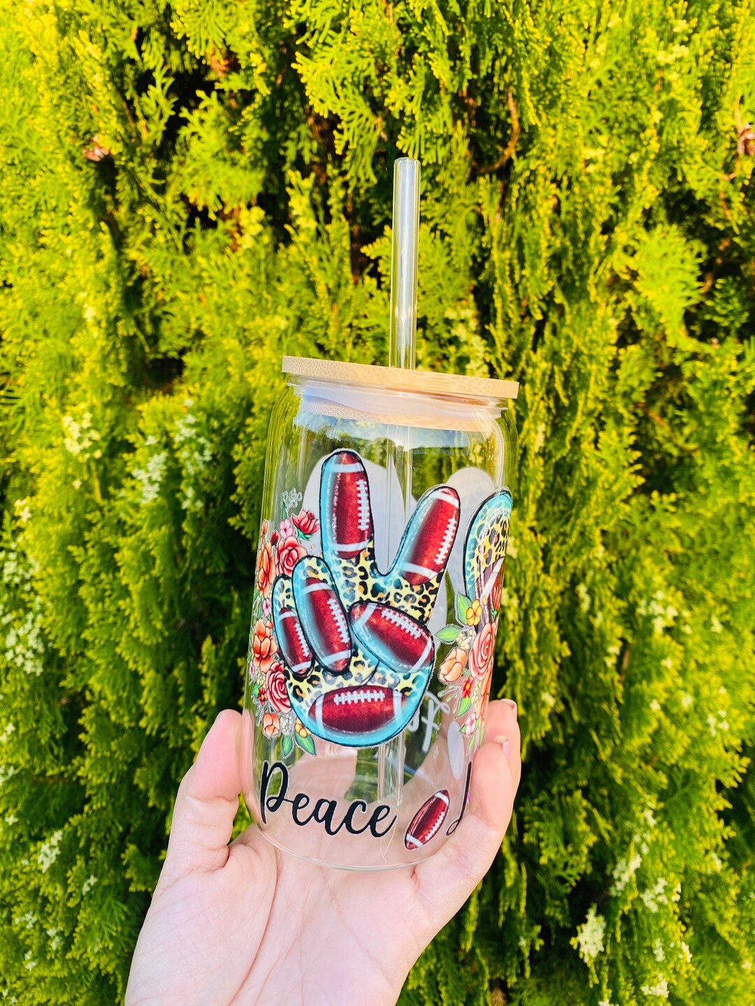 16 Oz Football and Love Glass Cup - Etsy