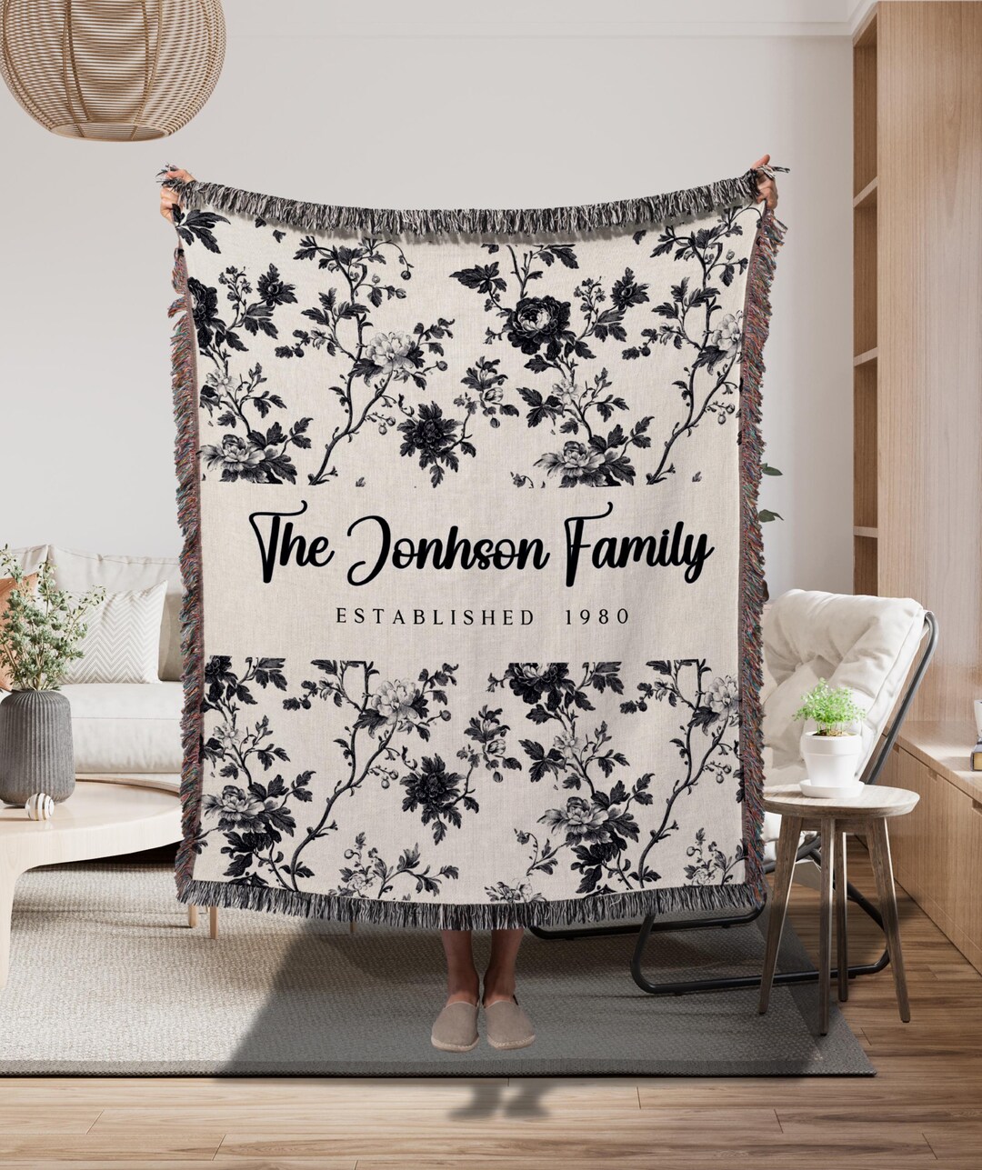 Custom Family Last Name Tapestry Throw, Monogram Family Blanket Woven ...