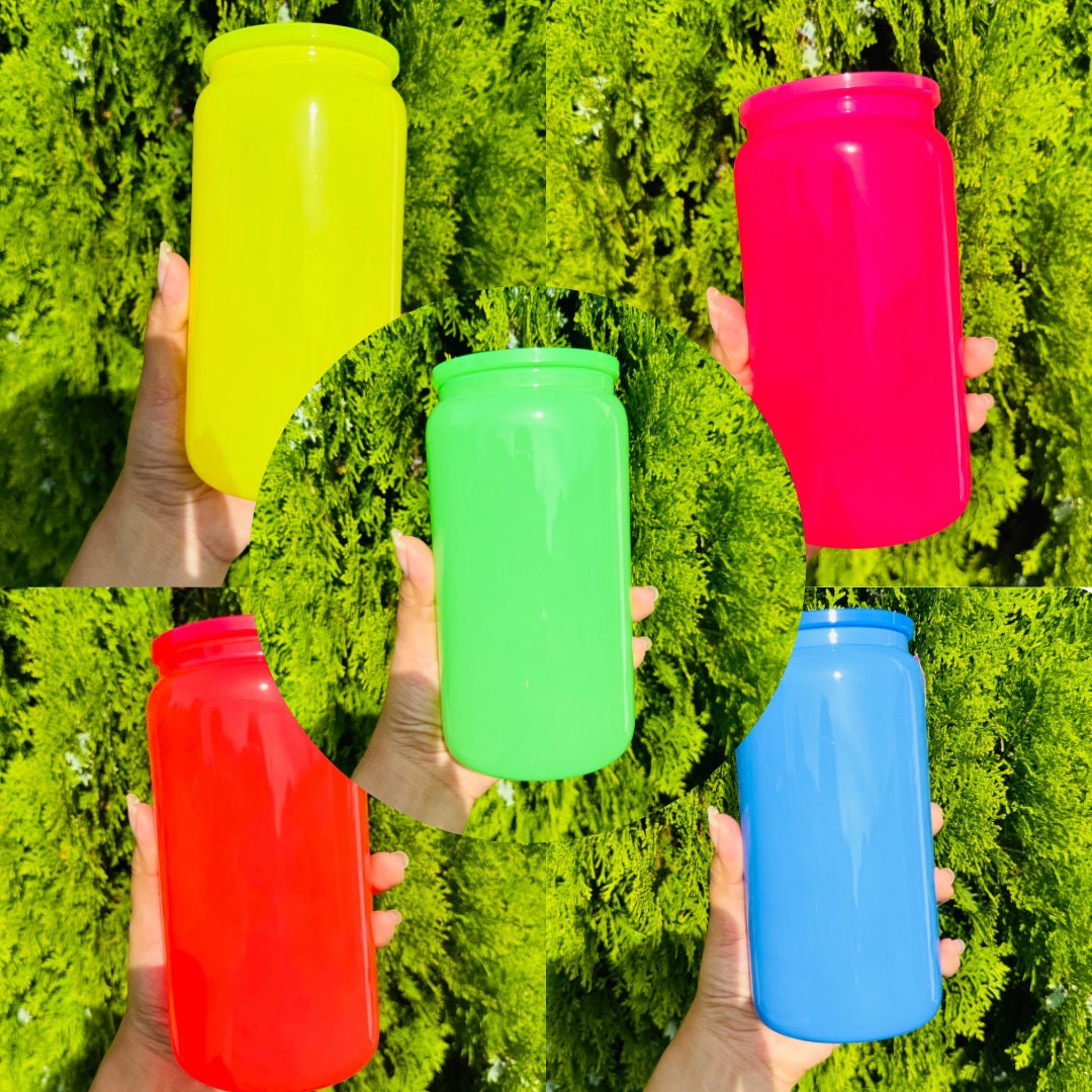 Neon Glass Cups, Neon Cups, Smoothie Glass Cup, Ready to Ship, Kids ...