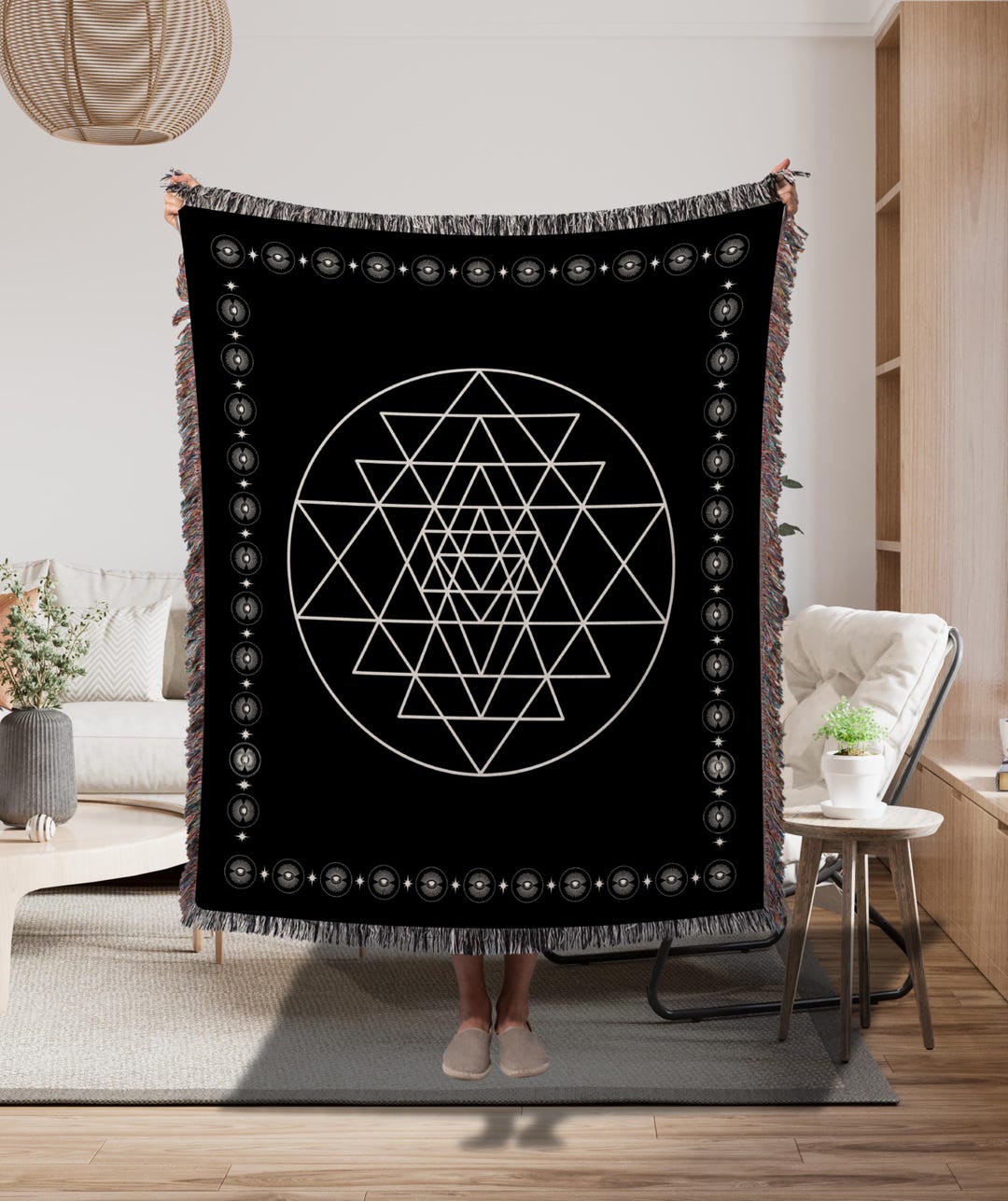 Sri Yantra Blanket, Sacred Geometry Woven Throw, Yoga Room Tapestry ...
