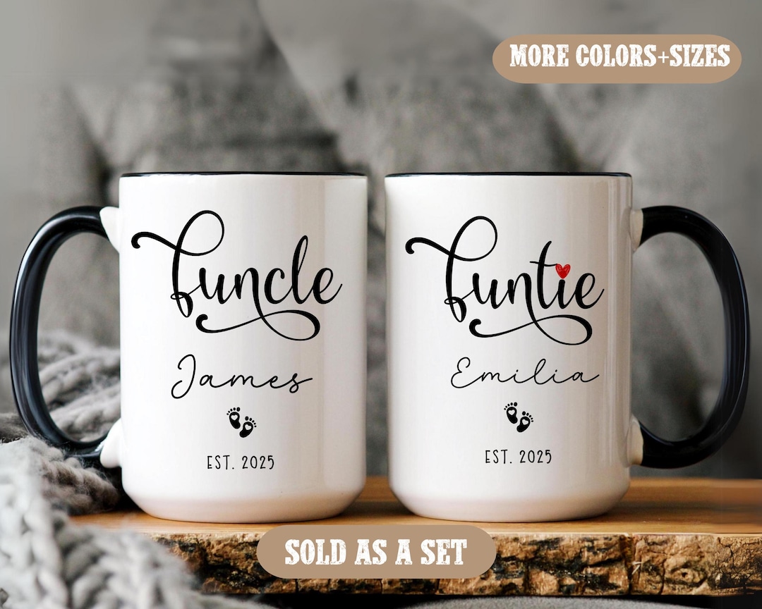 Funcle and Funtie Mug Set, Baby Announcement Mug,personalized New Aunts ...